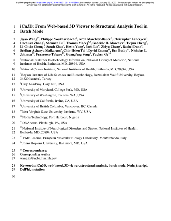 (PDF) iCn3D: From Web-based 3D Viewer to Structural Analysis Tool in Batch Mode