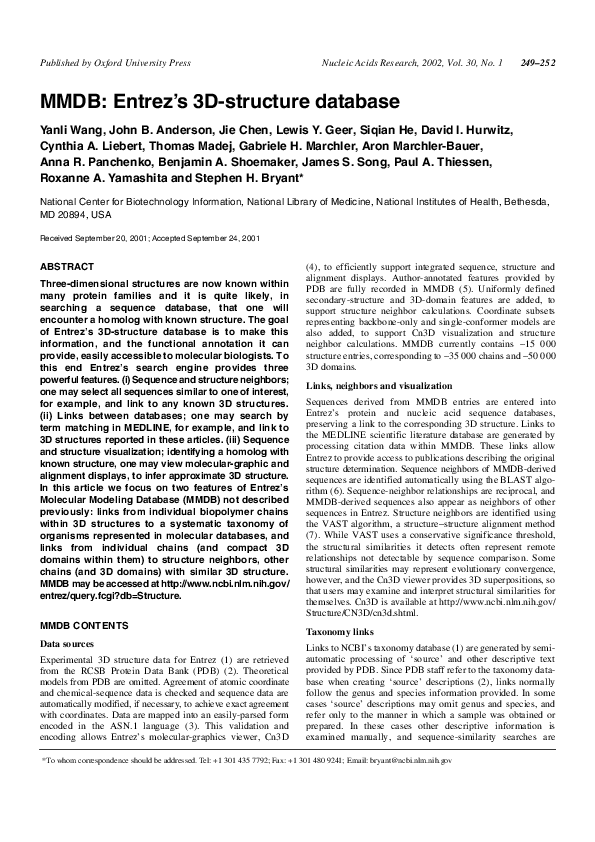 (PDF) MMDB: Entrez's 3D-structure database