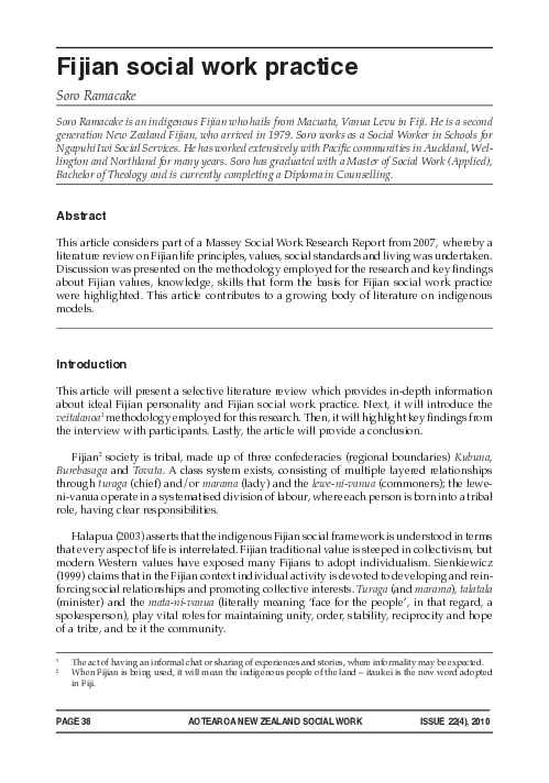 (PDF) Fijian Values and Indigenous Social Work Practice Insights