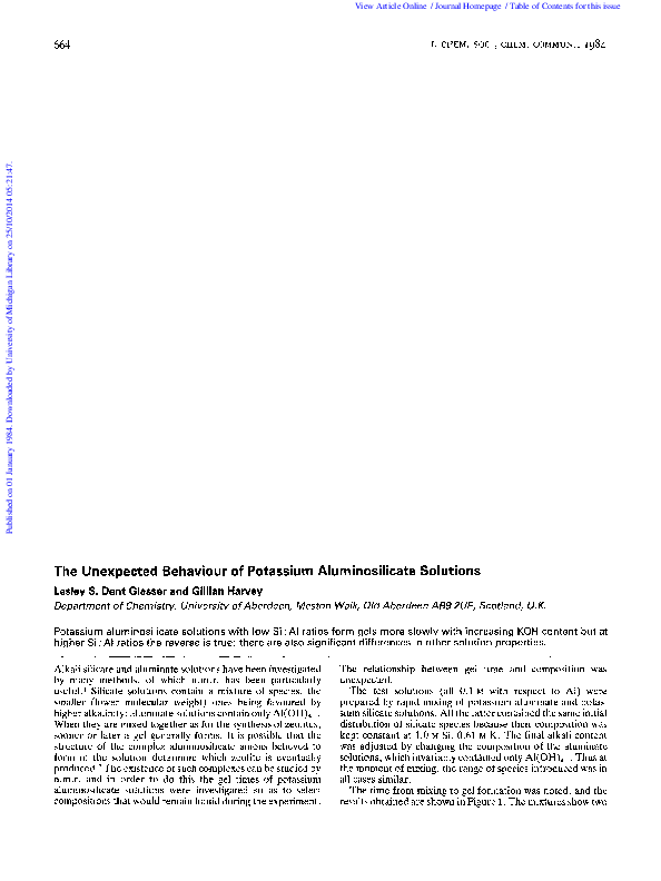 (PDF) The unexpected behaviour of potassium aluminosilicate solutions
