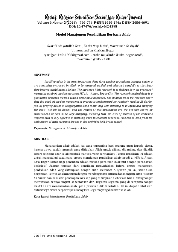 (PDF) Model Manajemen Pendidikan Berbasisi Adab | Syarif Gani - Academia.edu