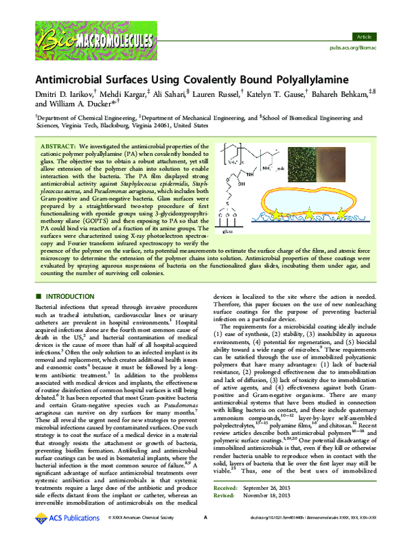 (PDF) Antimicrobial Surfaces Using Covalently Bound Polyallylamine | William Ducker - Academia.edu