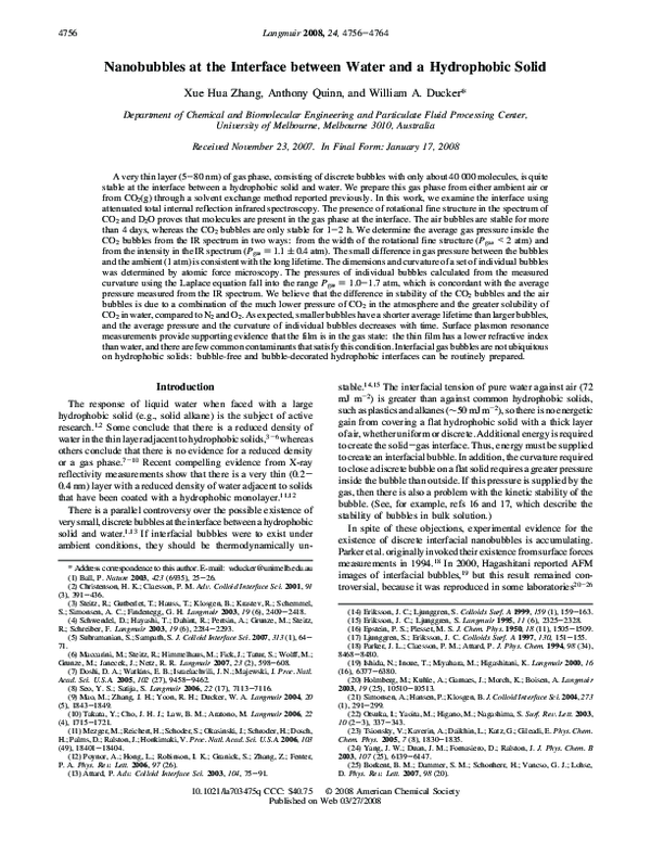 (PDF) Nanobubbles at the Interface between Water and a Hydrophobic Solid