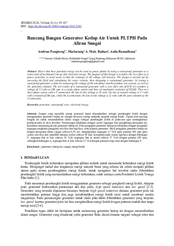 (PDF) Rancang Bangun Generator Kedap Air Untuk PLTPH Pada Aliran Sungai ...