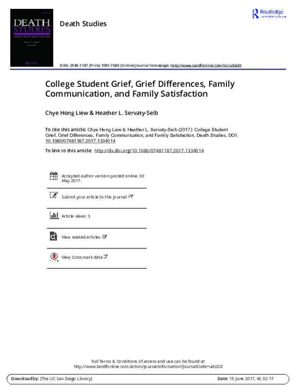 (PDF) College student grief, grief differences, family communication ...