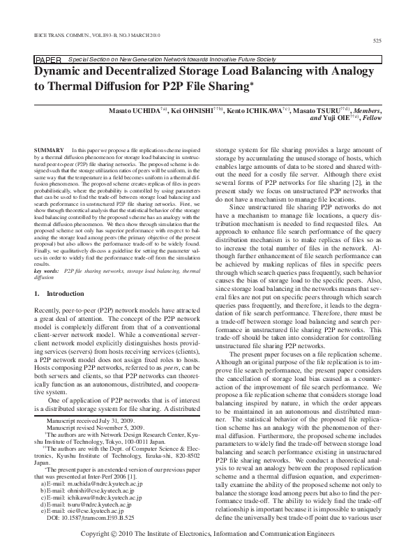 (PDF) Dynamic and Decentralized Storage Load Balancing with Analogy to Thermal Diffusion for P2P ...