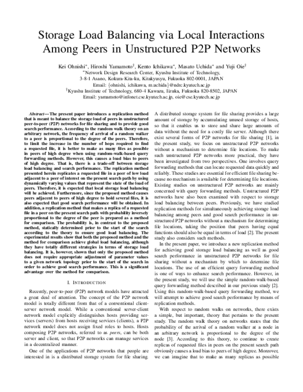 (PDF) Storage load balancing via local interactions among peers in unstructured P2P networks