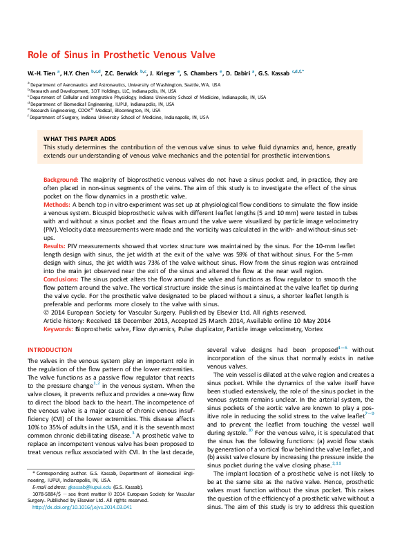 (PDF) Role of Sinus in Prosthetic Venous Valve