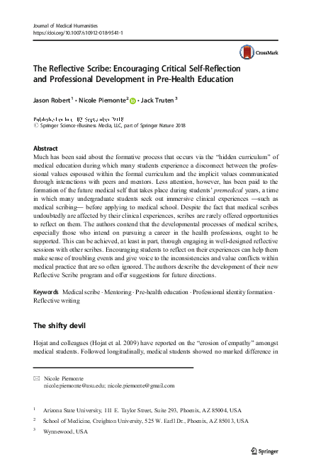 (PDF) The Reflective Scribe: Encouraging Critical Self-Reflection and Professional Development ...