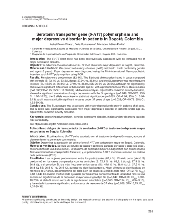 (PDF) Serotonin transporter gene (5-HTT) polymorphism and major ...
