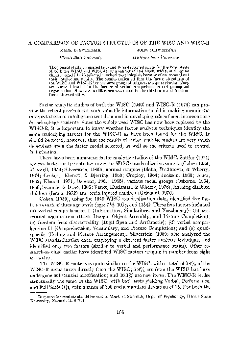 (PDF) Comparing Factor Structures of WISC and WISC-R Tests