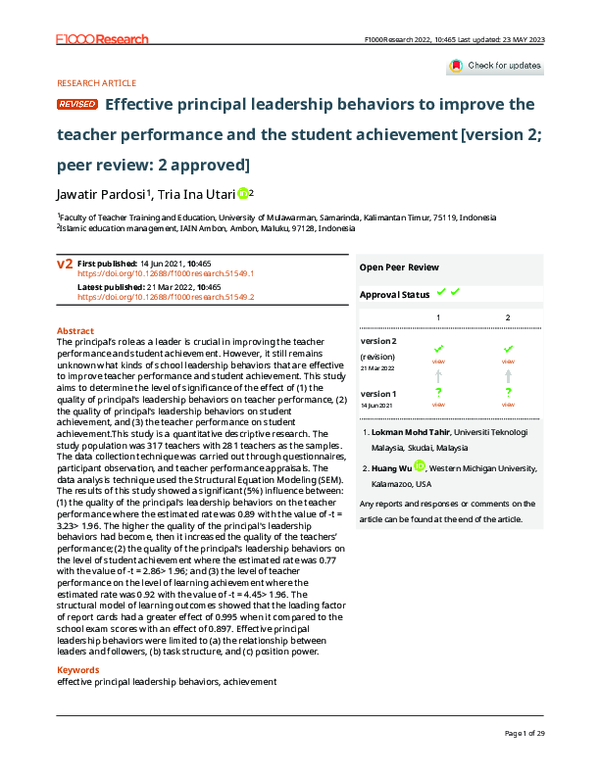 (PDF) Effective principal leadership behaviors to improve the teacher ...