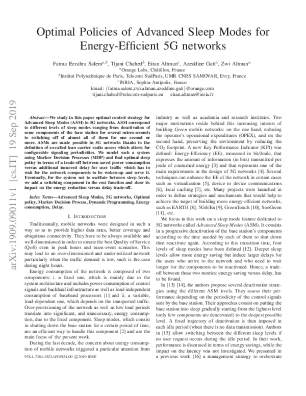 (PDF) Optimal Policies of Advanced Sleep Modes for Energy-Efficient 5G ...