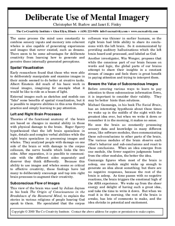 (PDF) Deliberate Use of Mental Imagery