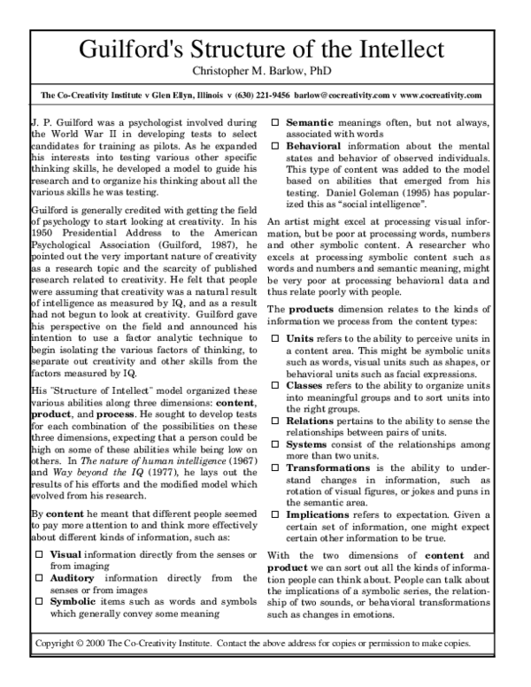 (PDF) Guilford's Structure of the Intellect