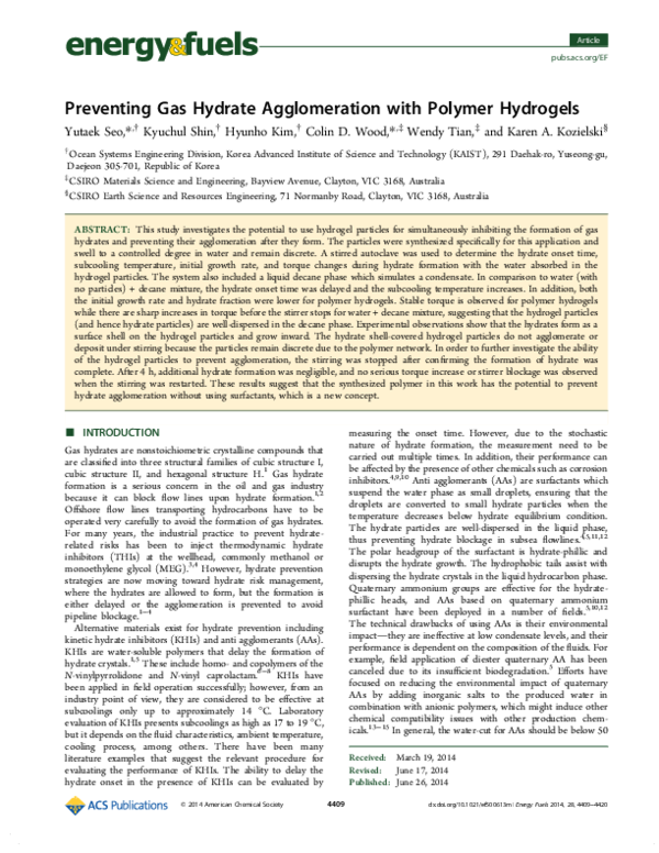 (PDF) Preventing Gas Hydrate Agglomeration with Polymer Hydrogels