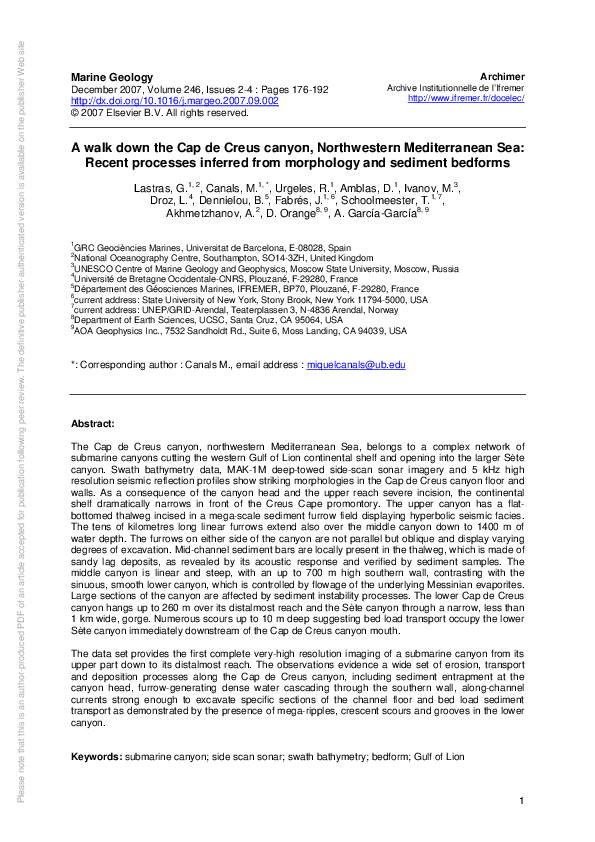 (PDF) A walk down the Cap de Creus canyon, Northwestern Mediterranean Sea: Recent processes ...