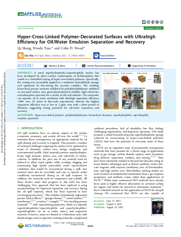 (PDF) Hyper-Cross-Linked Polymer-Decorated Surfaces with Ultrahigh Efficiency for Oil/Water ...