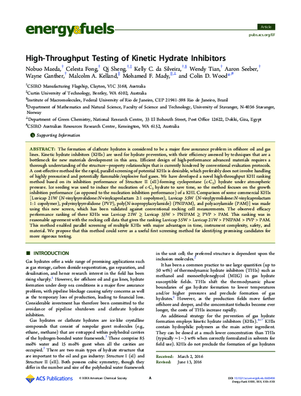 (PDF) High-Throughput Testing of Kinetic Hydrate Inhibitors