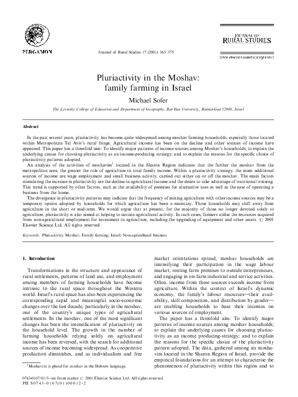 (PDF) Pluriactivity in the Moshav | michael sofer - Academia.edu