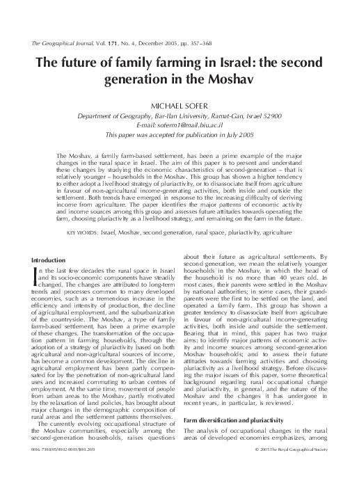 (PDF) The future of family farming in Israel: the second generation in ...