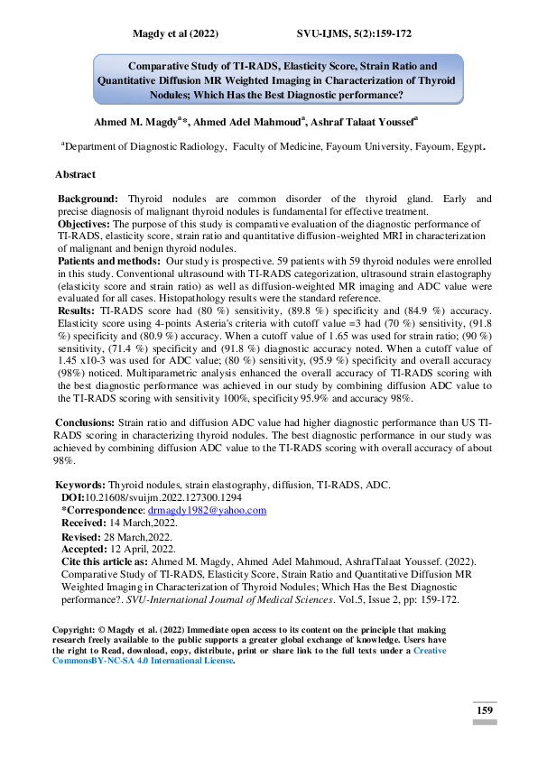 (PDF) Comparative Study of TI-RADS, Elasticity Score, Strain Ratio and ...