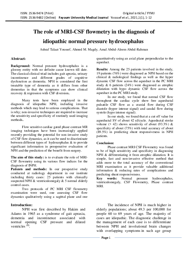 (PDF) The role of MRI-CSF flowmetry in the diagnosis of idiopathic ...
