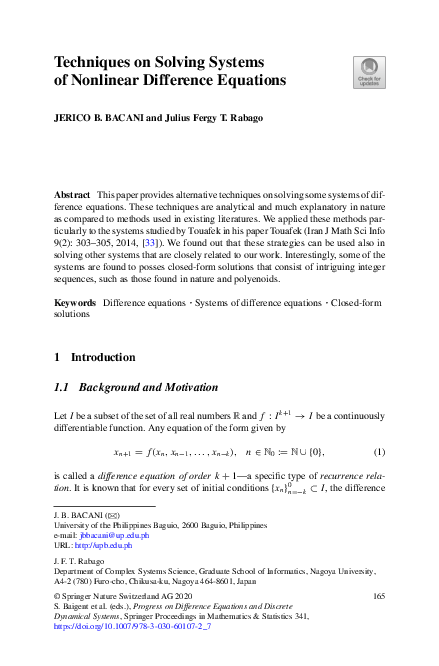 Pdf Techniques On Solving Systems Of Nonlinear Difference Equations