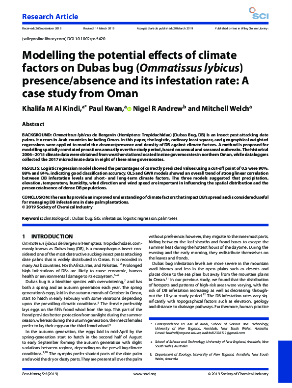 (PDF) Modelling the potential effects of climate factors on Dubas bug ...