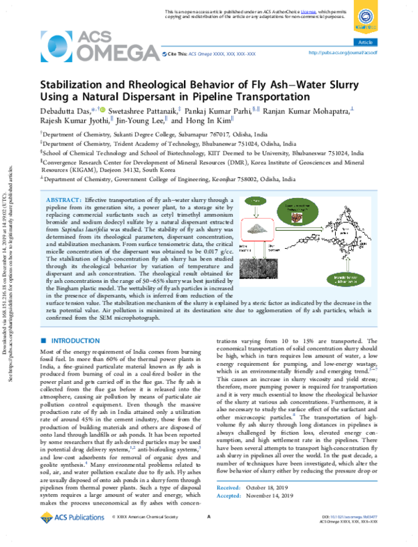 (PDF) Stabilization and Rheological Behavior of Fly Ash–Water Slurry ...