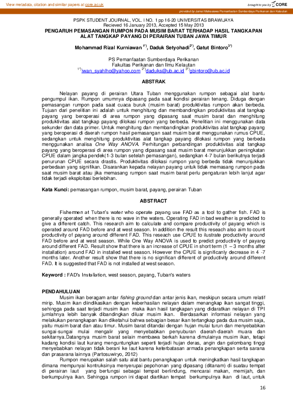 (PDF) Pengaruh Pemasangan Rumpon Pada Musim Barat Terhadap Hasil ...