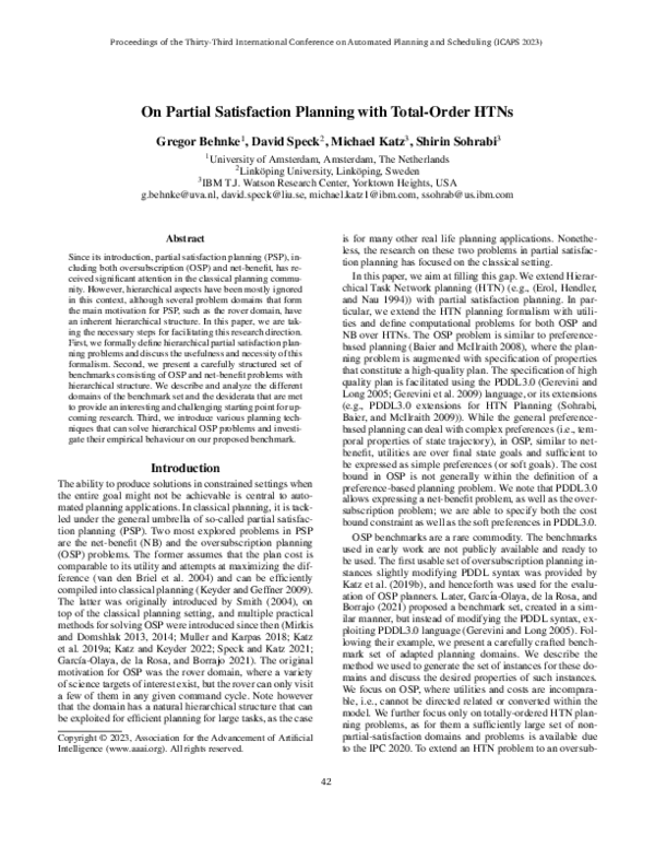 (PDF) On Partial Satisfaction Planning with Total-Order HTNs | Shirin Sohrabi - Academia.edu
