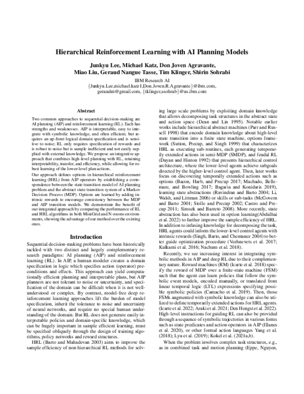 Pdf Hierarchical Reinforcement Learning With Ai Planning Models