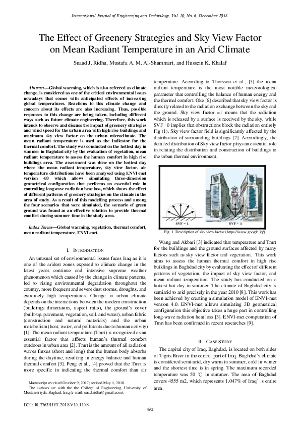 (PDF) The Effect of Greenery Strategies and Sky View Factor on Mean Radiant Temperature in an ...