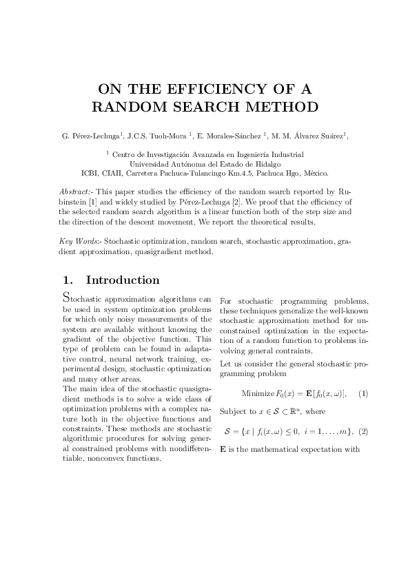 Pdf On The Efficiency Of A Random Search Method 