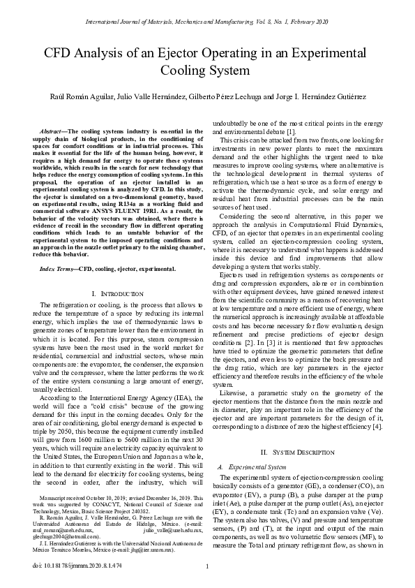 (PDF) CFD Analysis of an Ejector Operating in an Experimental Cooling System