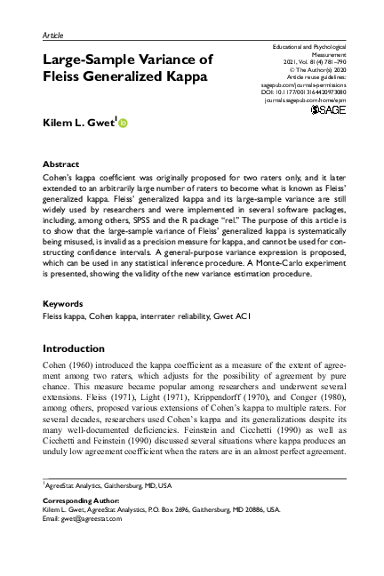 (PDF) Large-Sample Variance of Fleiss Generalized Kappa