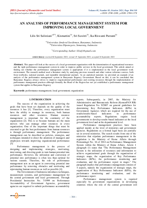 (PDF) An Analysis of Performance Management System for Improving Local Government