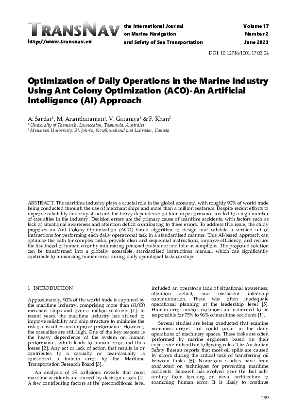 Pdf Optimization Of Daily Operations In The Marine Industry Using Ant Colony Optimization Aco