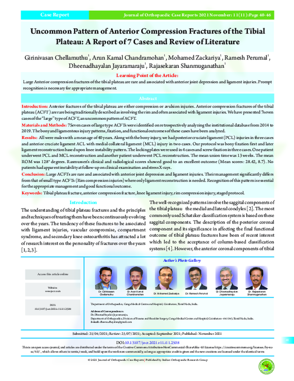 (PDF) Uncommon Pattern of Anterior Compression Fractures of the Tibial ...