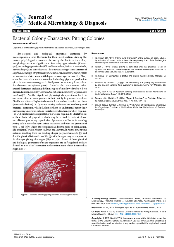 (PDF) Bacterial Colony Characters: Pitting Colonies