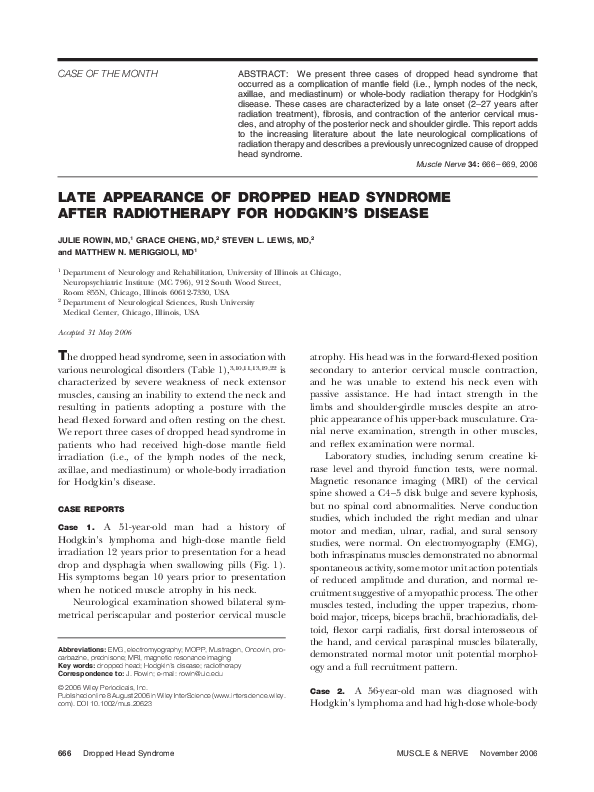 (PDF) Late appearance of dropped head syndrome after radiotherapy for ...