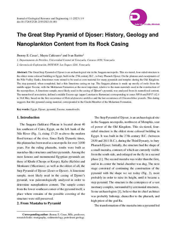 (PDF) The Great Step Pyramid of Djoser: History, Geology and ...