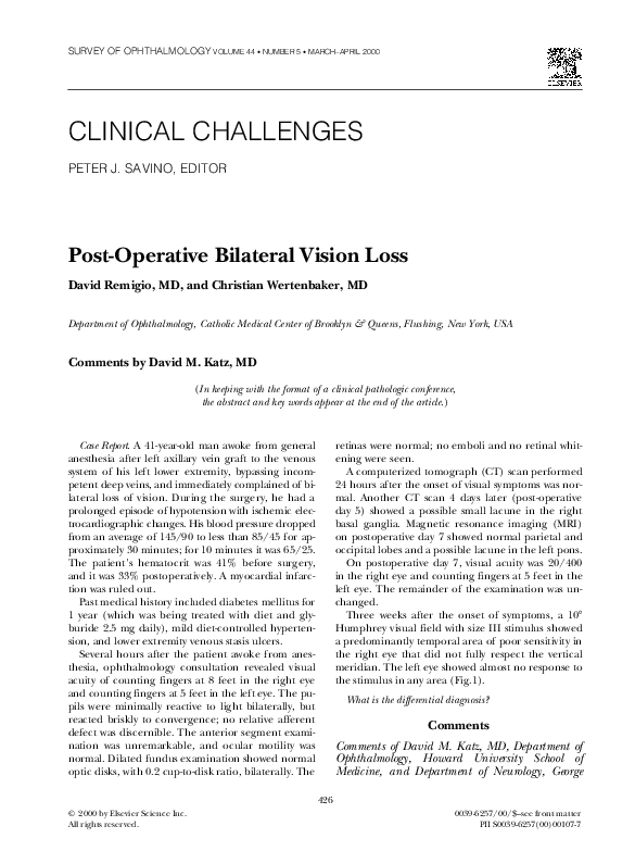 (PDF) Post-Operative Bilateral Vision Loss