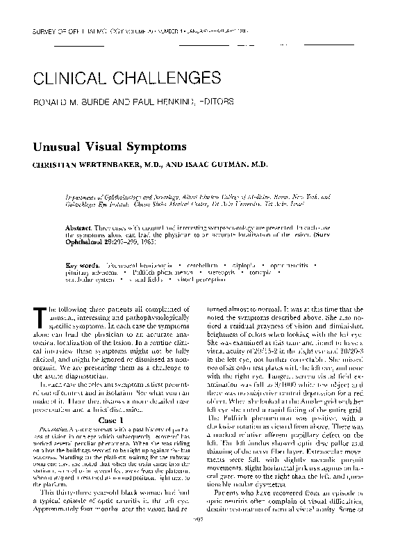 (PDF) Unusual visual symptoms | Christian Wertenbaker - Academia.edu