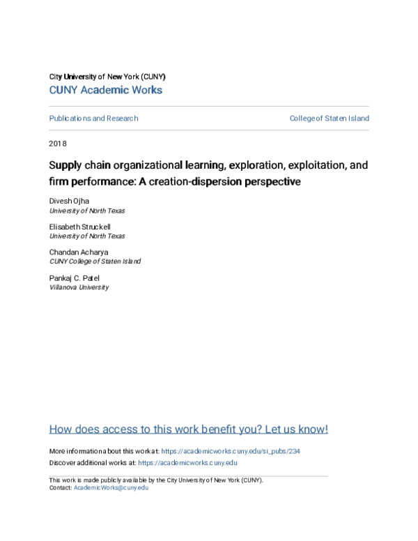 (PDF) Supply chain organizational learning, exploration, exploitation ...