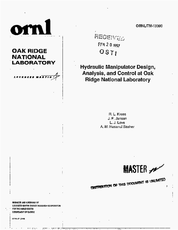 (PDF) Hydraulic manipulator design, analysis, and control at Oak Ridge ...