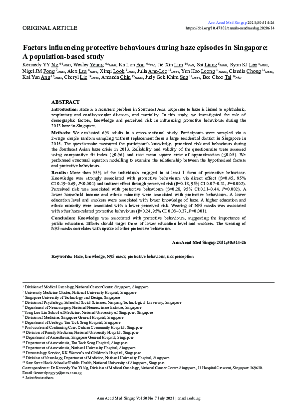 (PDF) Factors influencing protective behaviours during haze episodes in ...