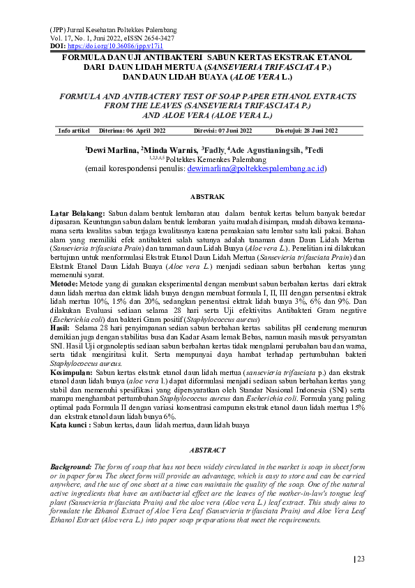 (PDF) Formula Dan Uji Antibakteri Sabun Kertas Ekstrak Etanol Dari Daun ...