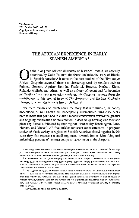 (PDF) The African Experience in Early Spanish America